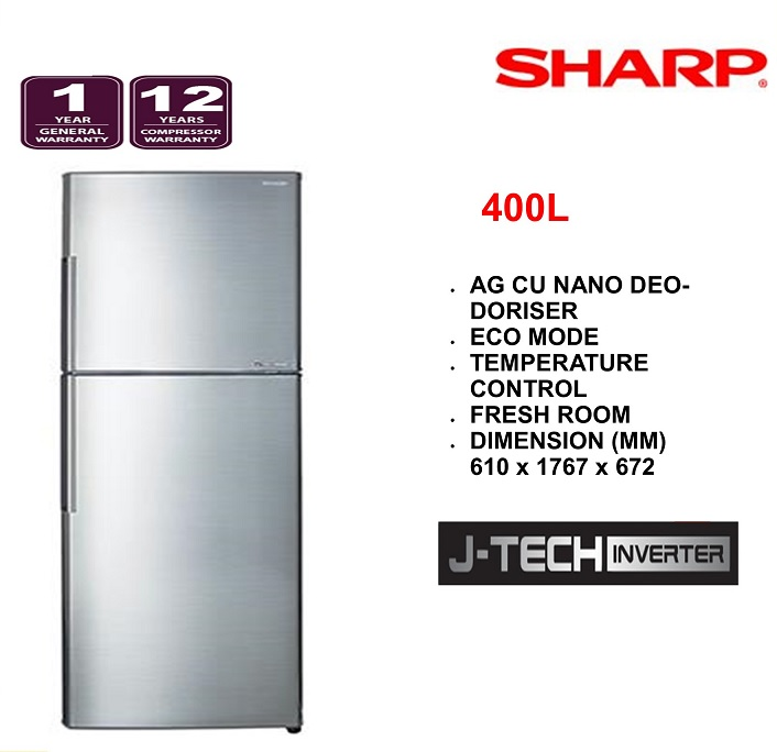 [AUTHENTIC]Sharp 400L 2-Door Fridge Refrigerator SJ406MSS | Lazada