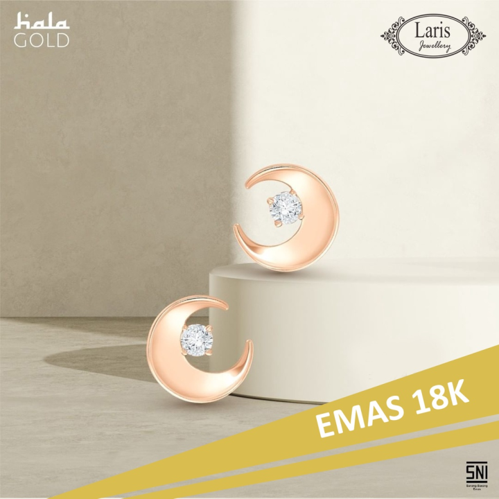 Giwang Bulan Bintang Collection Halagold - Giwang Bulan Sabit Emas 18K ...