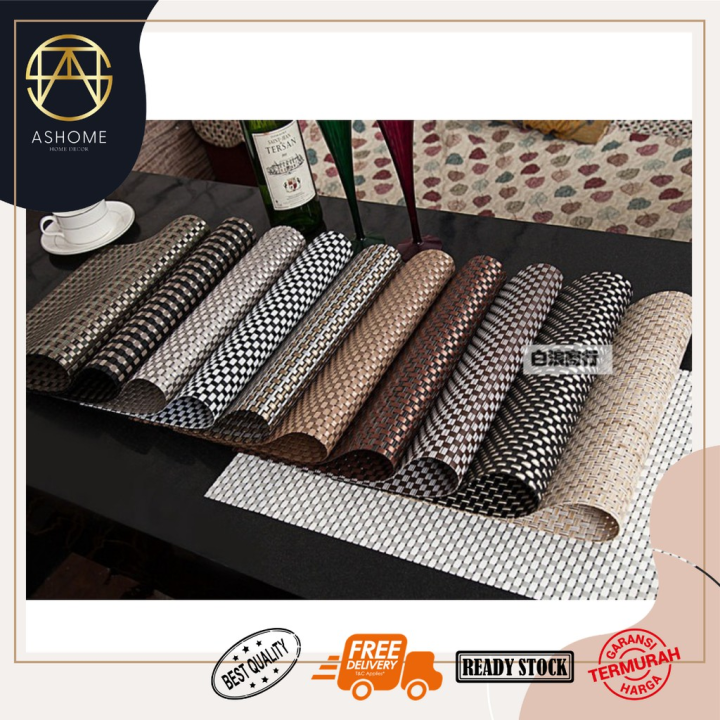 TATAKAN PIRING PVC PERSEGI PANJANG MOTIF ANYAMAN/ TATAKAN MEJA PVC ANTI ...