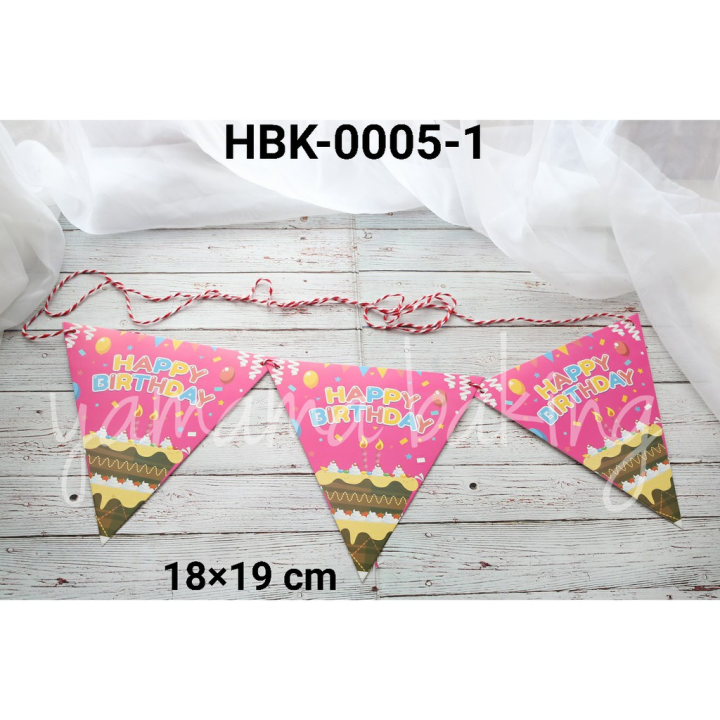 HBK-0005-1 Bunting flag bendera banner happy birthday segitiga pink ...