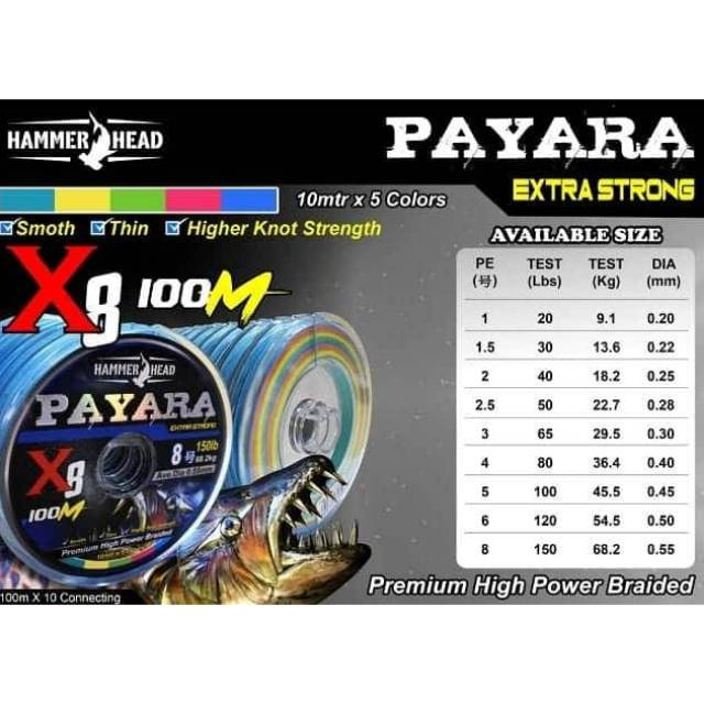 Senar PE / Benang PE Hammerhead Payara x8 100m | Lazada Indonesia