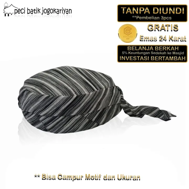 Peci Batik Jogokariyan Asli Motif Batik Lurik Abu Hitam Kopeah Songkok ...
