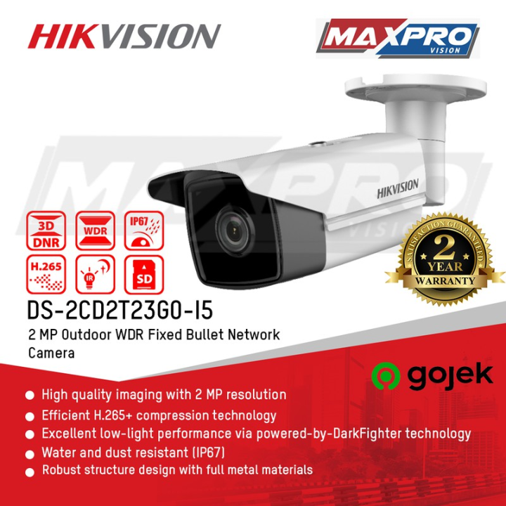 DS-2CD2T23G0-I5 - HIKVISION IP CAMERA 2 MP OUTDOOR BULLET | Lazada Indonesia