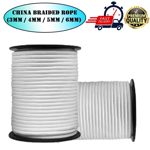 WHITE BRAIDED ROPE / TALI NYLON PUTIH (3MM,4MM,5MM,6MM) | Lazada