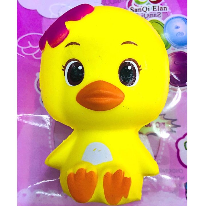 Squishy Lớn JUMBO Hình vịt con màu vàng đeo châm cài tóc tím Đồ Chơi ...