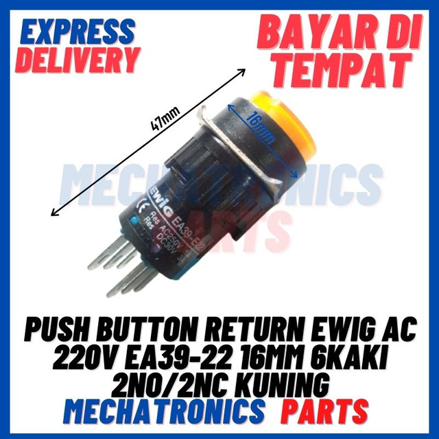 [SWI-9069] PUSH BUTTON RETURN EWIG AC 220V EA39-22 16MM 6KAKI 2NO/2NC ...