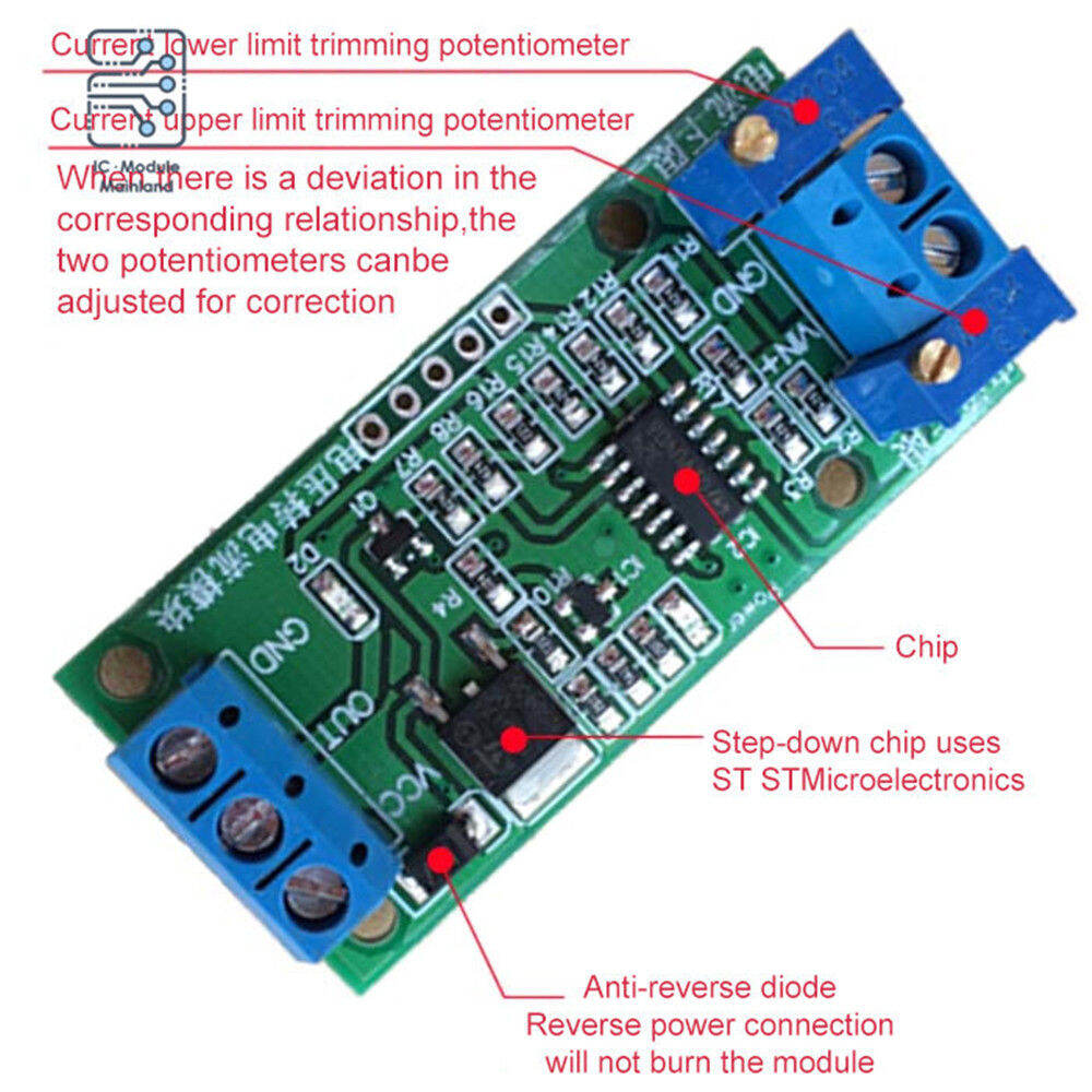 DC 7-30V Current Signals Transmission Converter Module 0-2.5V/3.3V/5V ...