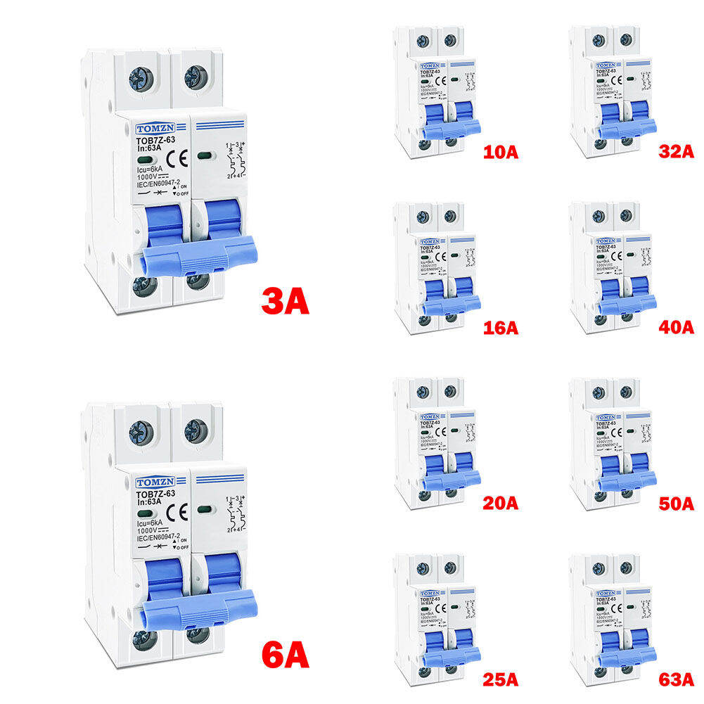 Solar MCB 2P DC 1000V Solar Mini Circuit Breaker 3A 6A 10A 16A 20A 25A 32A 40A 50A 63A DC For PV ...