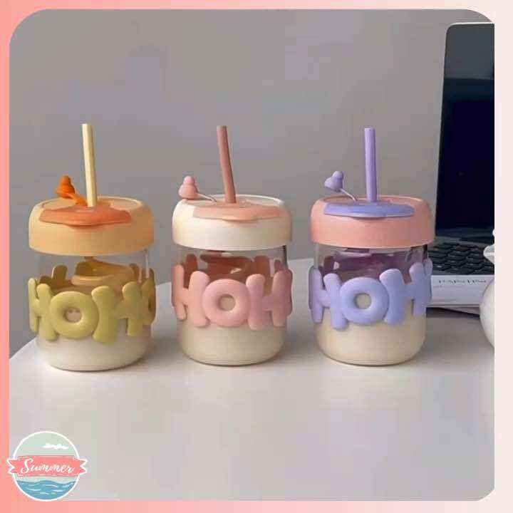 Cute Thermos Straw Cup with Lid Heat Cold Resistant Iced Water Bottle ...