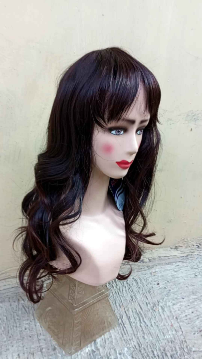 Wig pirang curly coklat kehitaman panjang segi Ikal bawah gelombang ...