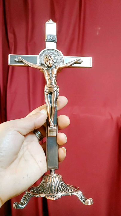 St. Benedict Exorcism Bronze/Silver Crucifix for Protection Against ...