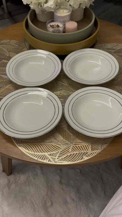 Triple Platinum Band 8" Pasta Bowl Plate Set of 4 | Lazada