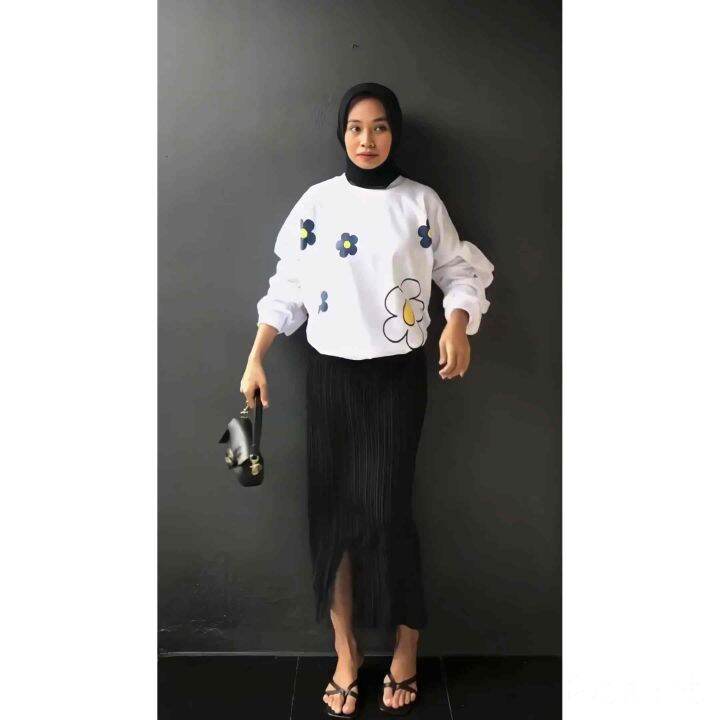PARIROO SWEATER MOTIF BUNGA MODEL RUFFLE / SWEETER SABLON WANITA ...