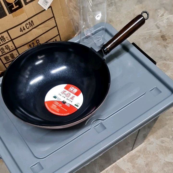 Cast Iron Wok Pan Dapur Kuali Besar 32cm/34cm Non-Coating Stir Fry Alat ...