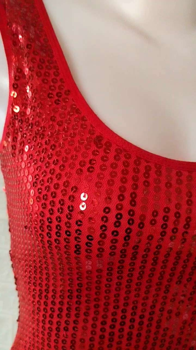 BL010: เสื้อกล้ามปักเลื่อมสีแดง ตัดเข้ารูป ผ้าตาข่าย มีซิปหลัง Size S ...