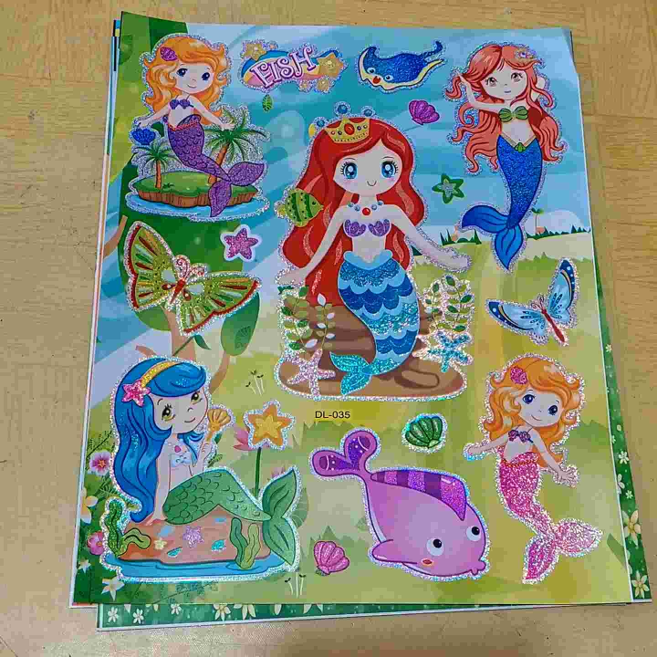 STIKER KARTUN PERI DAN DUYUNG GLITTER / STIKER LUCU LASER HOLOGRAM ...