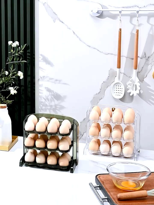 Rak Telur 3 Tingkat Rak Penyimpanan Telur 24 Lubang Sekat Container Box ...