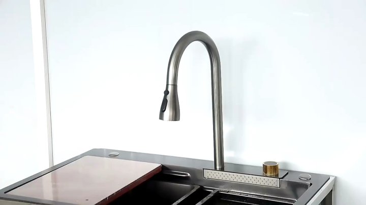 KITCHEN SINK 7545 STAINLESS LENGKAP KRAN TARIK DAN WATER FALL/SINK 7545 ...