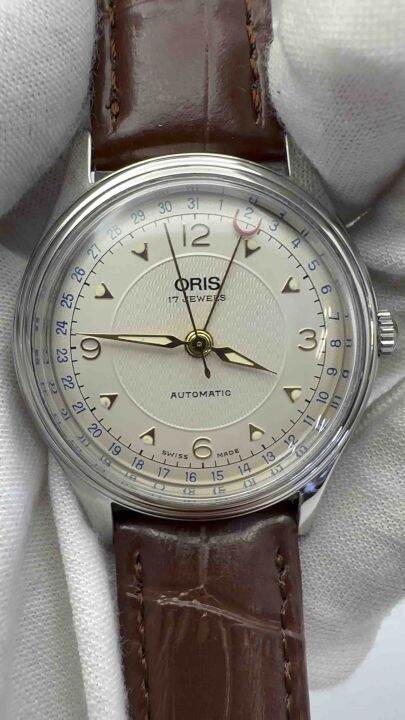 ORIS 17 Jewels Automatic สี่เข็ม เข็มชี้วันที่ก้ามปู ตัวเรือนสแตนเลส นาฬิกาผู้ชาย มือสองของแท้ ...