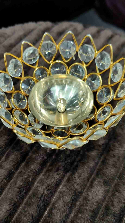 Brass Crystal Diya Round Bowl Shape Kamal Deep Akhand Jyoti Oil Lamp ...