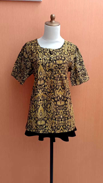 atasan batik wanita hitam motif batik kuning M cewek blouse kerja ...