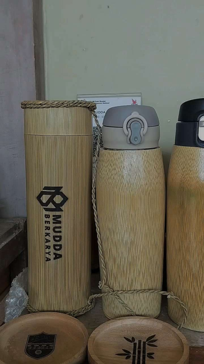 Tumbler Stainless Botol Minum Bambku Cangkir Kayu Bambu Termos air ...