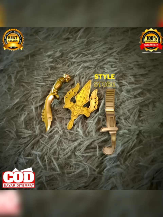 Satu Paket Pin 3pcs/Bros Kujang Gold/Bros Trisula Gold/Bros Golok ...