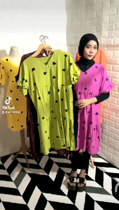 BAJU DRESS JENINA MODEL SUSUN POLOS KEKINIAN BAHAN RAYON MOTIF POLOS ...
