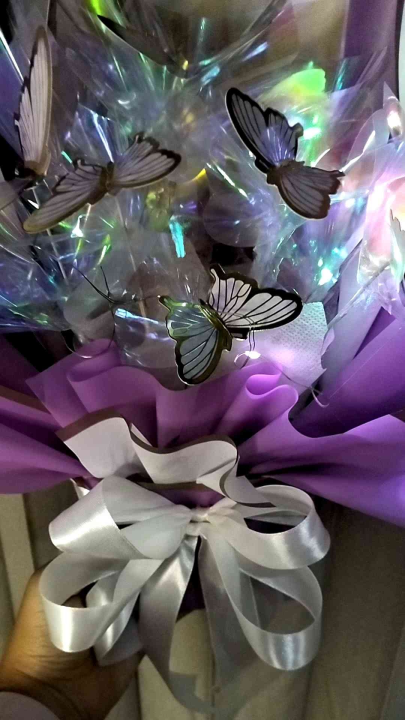 Ready buket wisuda/Buket kupu kupu ungu LED/ buket butterfly ungu 10 ...