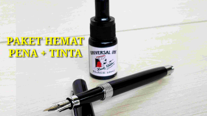 PAKET ECO.. Fountain Pen Genius Black + Tinta Universal Ink For All ...