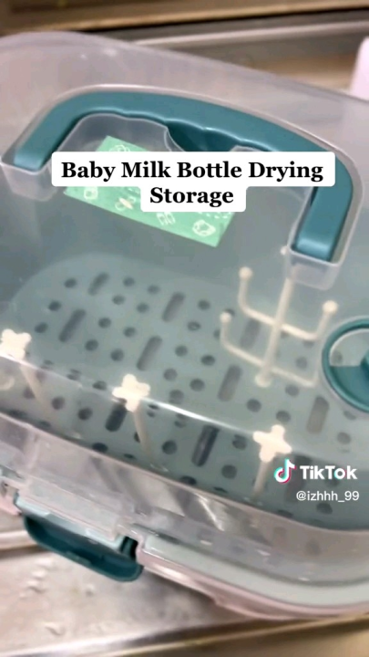 🌹READY STOCK🌹 Baby Milk Bottle Storage Box Portable Drying Rack Wif Lid ...