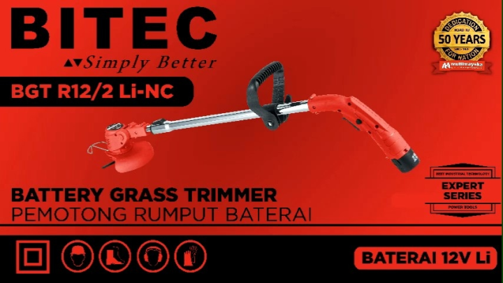 Mesin potong rumput baterai BITEC BGT R12/2 Li-NC Battery grass trimmer ...