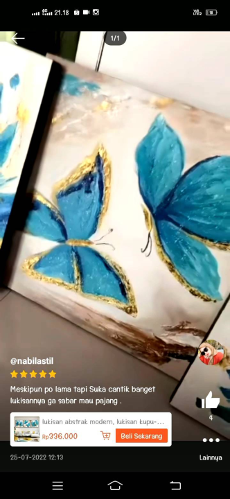lukisan panel abstrak ,lukisan abstrak blue butterfly panel | Lazada ...