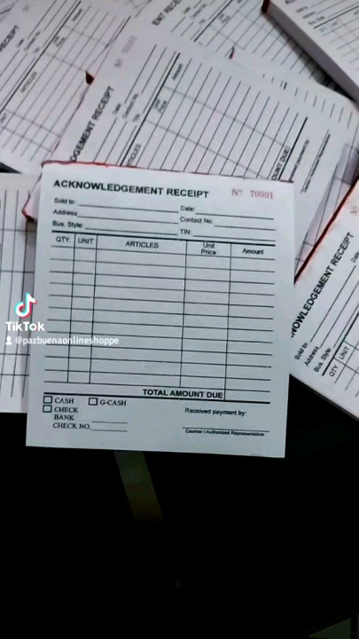 ACKNOWLEDGEMENT RECEIPT - 3 PADS - CARBONIZED-DUPLICATE-GENERIC RECEIPT ...