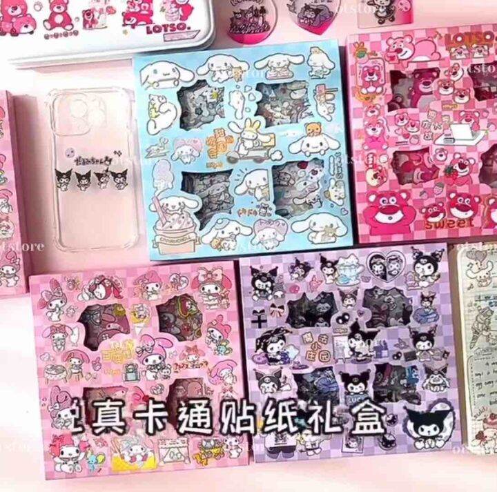 100 Sheets Sanrio Cute Stickers Transparent Cartoon Sticker Gift Box ...