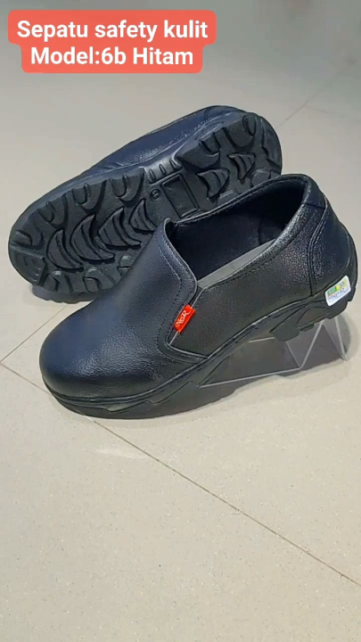SEPATU SAFETY KULIT HITAM PRIA SLOP PENDEK UNUNG DEPAN ADA BESI ...
