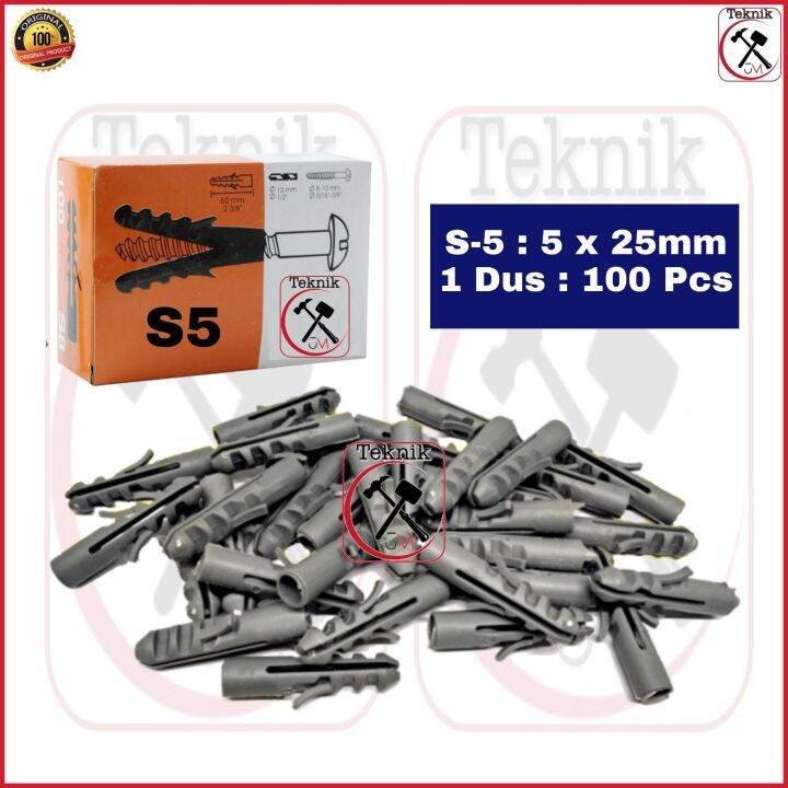 Viser Tembok Nylon Ukuran [ S5 ] Fisher S-5 x 25mm 1 Kotak Isi [ 100 Pcs ] | Lazada Indonesia