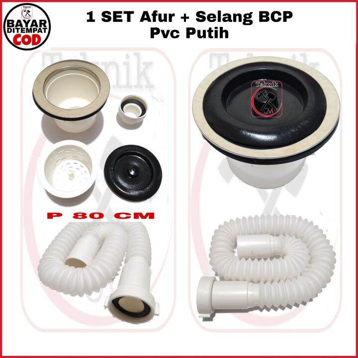 AFUR SET dan SELANG BAK CUCI PIRING PUTIH SET 1 1/2 INCH LUBANG BESAR SARINGAN SINK BCP SET ...