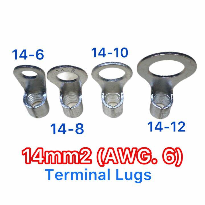 50 pcs 14mm2 (AWG.6) Round Terminal Lugs Non-Insulated 14-6 / 14-8 / 14 ...