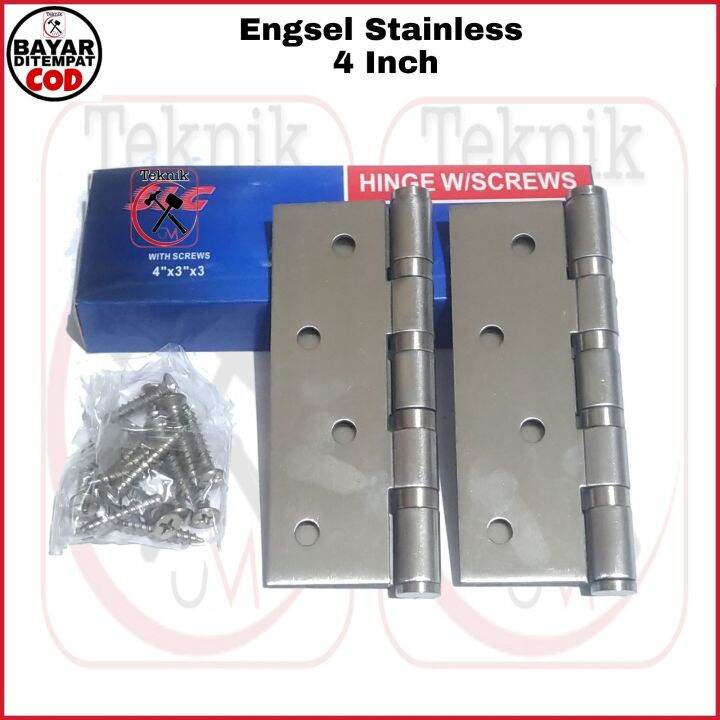 ENGSEL PINTU STAINLESS STEEL 4 INCH 1 PASANG - ENGSEL JENDELA - ENGSEL ...
