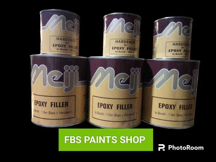 CAT EPOXY FILLER MEIJI ISI 1 LITER + HARDENER 200 ML WARNA PUTIH DAN ...