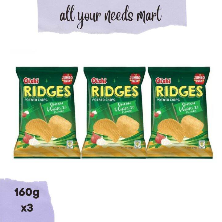 Oishi Ridges Potato Chips Onion & Garlic Jambo, 160g x3 | Lazada PH