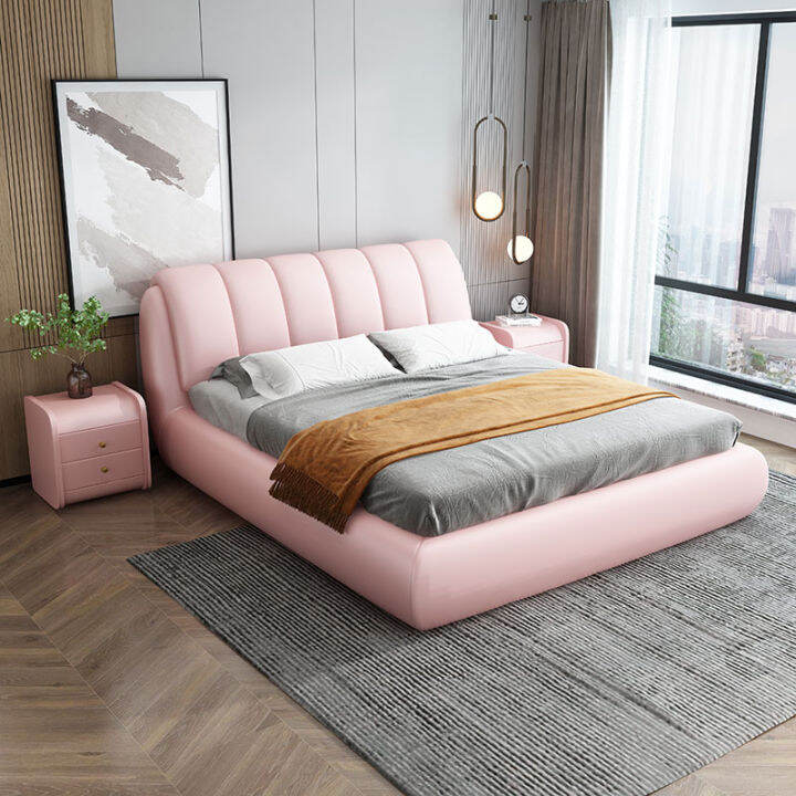 Pink Girl Bed Wash-Free Technology Fabric Bed Modern Minimalist Italian ...