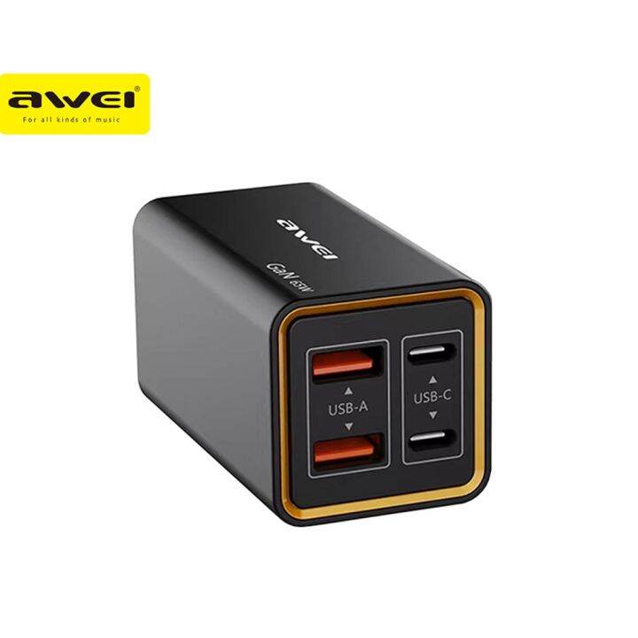 Awei PD24 4 Port USB Charger 65W GaN Super Fast Charger 4 Ports Dual ...