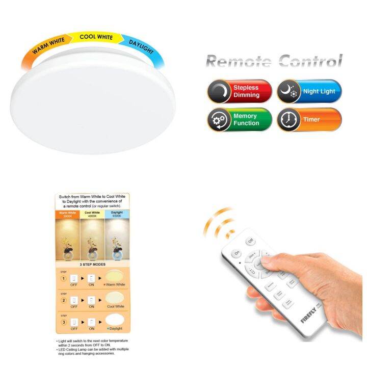 firefly led celing lamp tri color/3 color with remote control : 14w ...