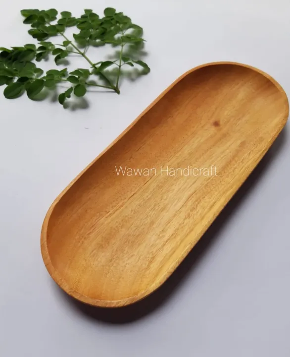 piring kayu/piring saji/piring sushi kayu mahoni 10x25cm | Lazada Indonesia