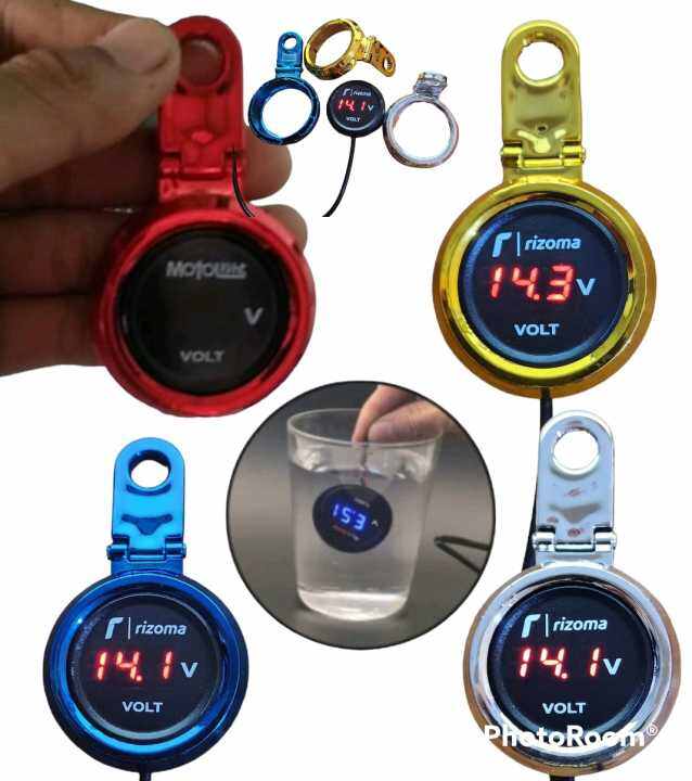Voltmeter Aki Digital Bulat LED Plus Breket Dudukan Spion Volt Meter ...