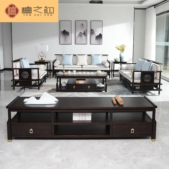 New Chinese Style Solid Wood Sofa Combination Set Hotel Villa Custom ...