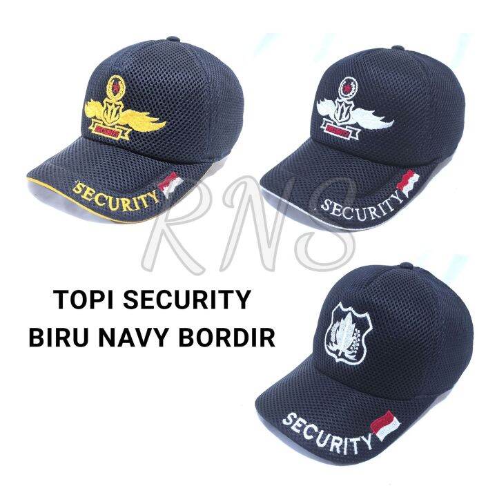 TOPI SECURITY SATPAM BIRU NAVY BORDIR TOPI SATPAM DOUBLE MESH WINF LOGO ...
