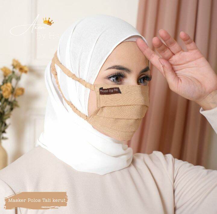 MASKER HIJAB// MASKER KAIN// MASKER KAIN TALI KERUT POLOS DUA LAPIS ...